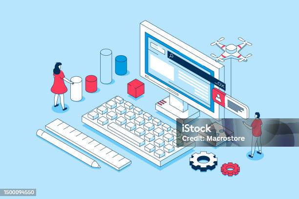 Konsep Pemrograman Dalam Desain Isometrik 3d Orang Yang Bekerja Dengan