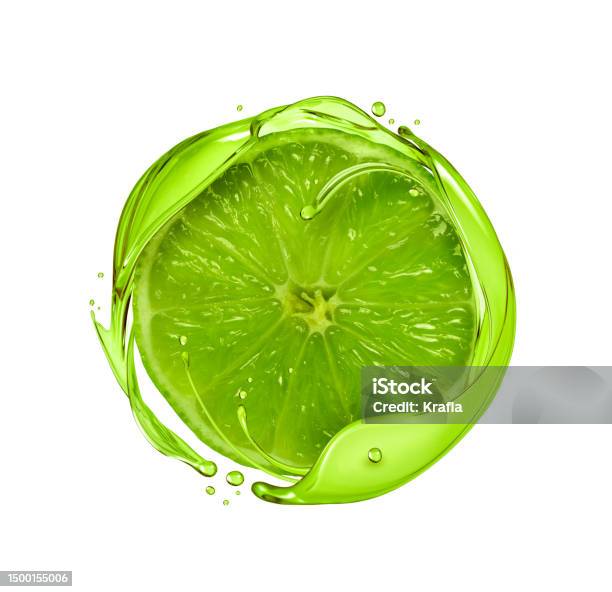 Setengah Jeruk Nipis Dengan Percikan Jus Terisolasi Pada Latar Belakang