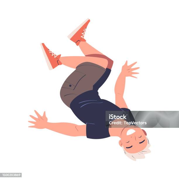 Karakter Pria Ceria Melompat Dan Memantul Di Ilustrasi Vektor Trampolin