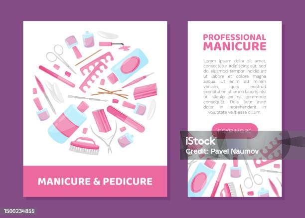 Manicure And Pedicure Banner Design With Nail Equipment Vector Template Stock Illustration