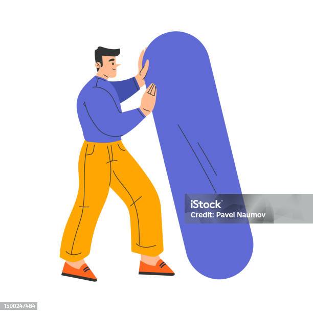 Personnage Dhomme Poussant Une Grande Illustration Vectorielle De Forme
