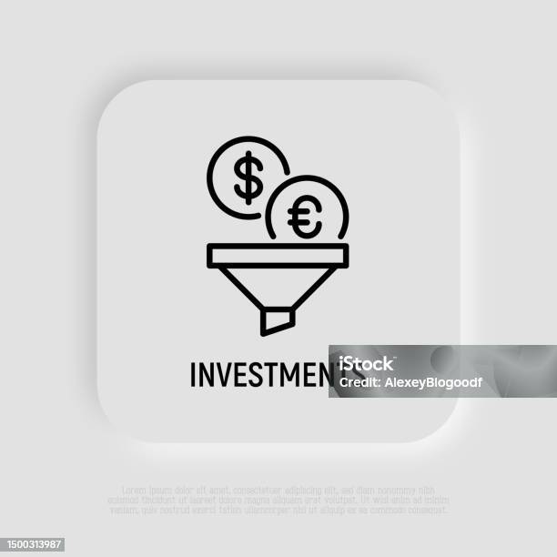 Investasi Koin Dolar Dan Euro Jatuh Dalam Corong Ikon Garis Tipis ... Investasi Koin Dolar Dan Euro Jatuh Dalam Corong Ikon Garis Tipis ...