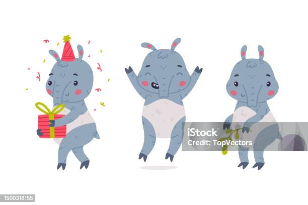 Hewan Tapir Abuabu Lucu Dengan Bekantan Memegang Kotak Hadiah Dan Set ... Hewan Tapir Abuabu Lucu Dengan Bekantan Memegang Kotak Hadiah Dan Set ...