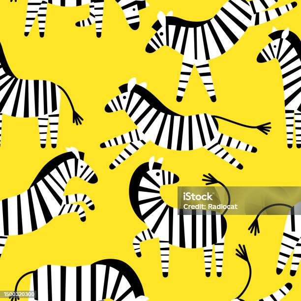 Pola Mulus Dengan Zebra Gaya Kartun Lucu Dengan Latar Belakang Kuning ... Pola Mulus Dengan Zebra Gaya Kartun Lucu Dengan Latar Belakang Kuning ...