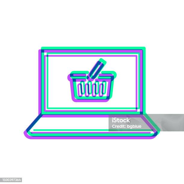 Ordinateur Portable Avec Panier Icône Avec Superposition De Deux