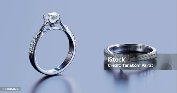Desain Render 3d Dari Dua Cincin Berlian Platinum Dengan Latar Belakang ... Desain Render 3d Dari Dua Cincin Berlian Platinum Dengan Latar Belakang ...