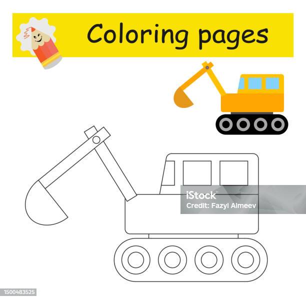 Coloriages Vecteur Excavatrice De Dessin Animé Illustration Pour