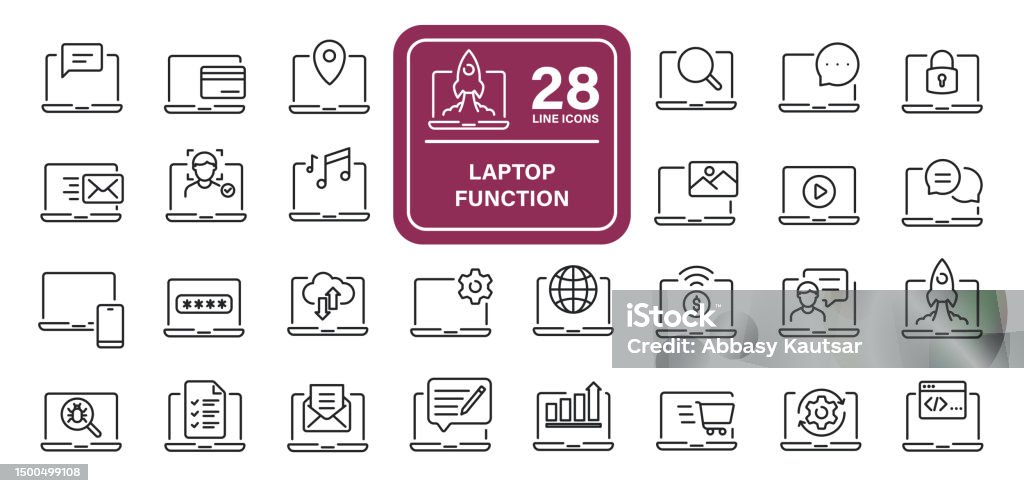 Laptopfunktion Computer Oder Notebookliniensymbole Bearbeitbarer Strich