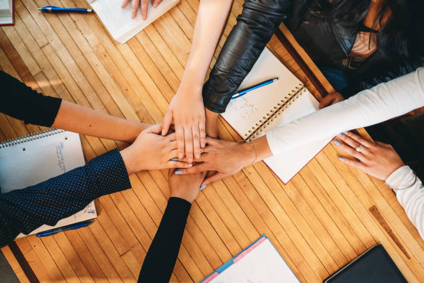 Free Stock Photo of Top view of team hands together - hands in with ...