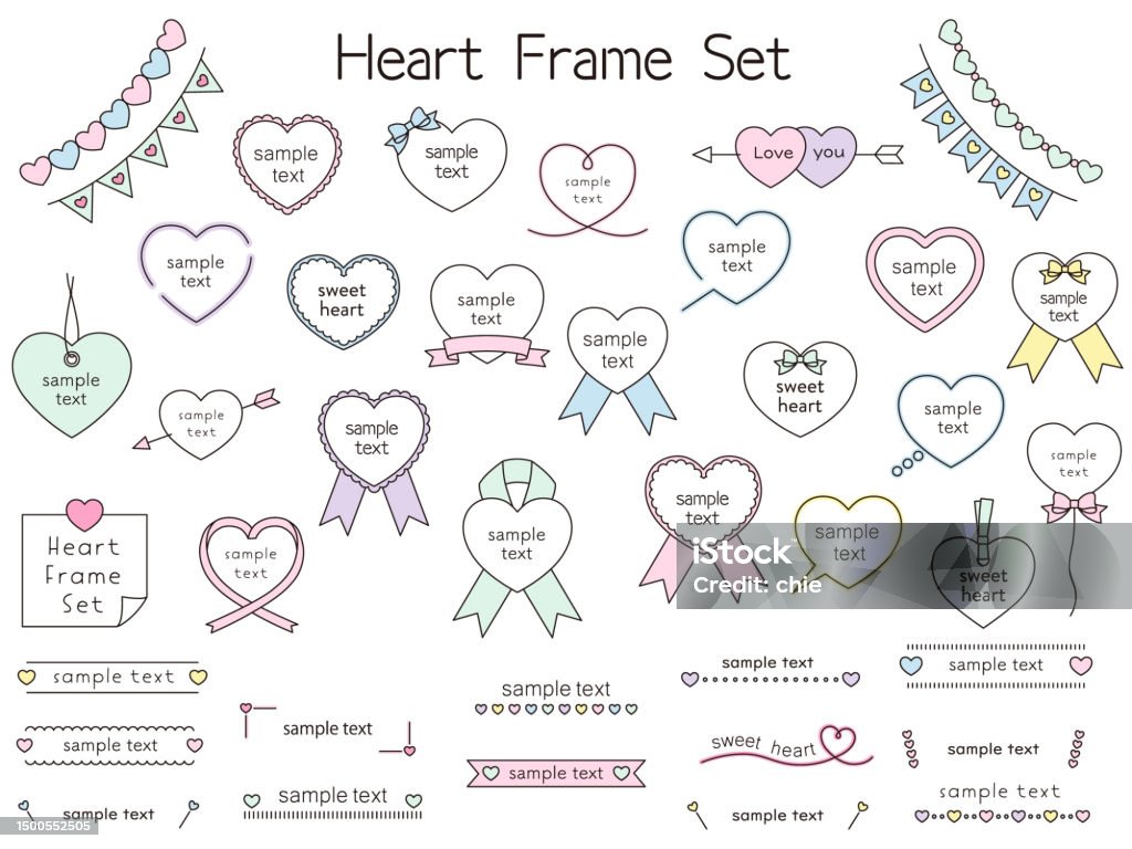 Vector Illustration Set Of Various Girly And Cute Heart Frames Stock