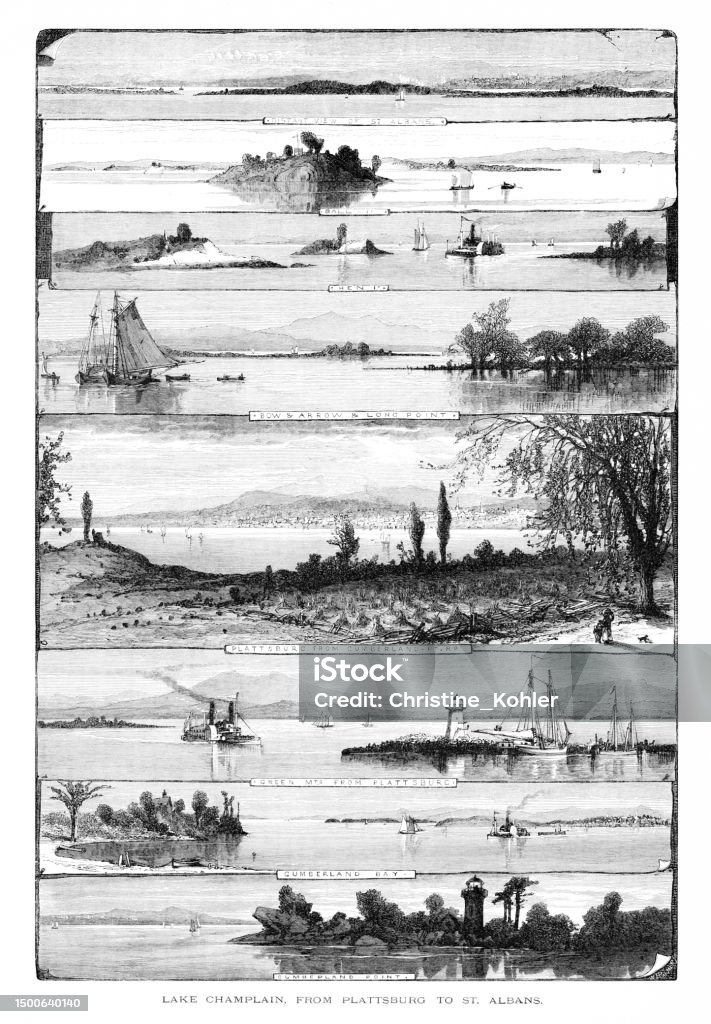 Lake Champlain Montage From New York State To Vermont United States