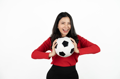 Penggemar Sepak Bola Wanita Asia Yang Bahagia Bersorak Mendukung Tim ... Penggemar Sepak Bola Wanita Asia Yang Bahagia Bersorak Mendukung Tim ...