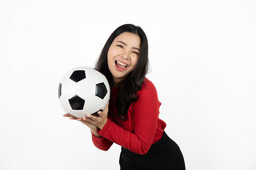 Penggemar Sepak Bola Wanita Asia Yang Bahagia Bersorak Mendukung Tim ... Penggemar Sepak Bola Wanita Asia Yang Bahagia Bersorak Mendukung Tim ...