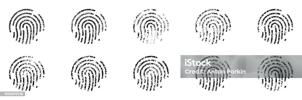 Sidik Jari Set Ikon Siluet Sidik Jari Piktogram Identifikasi Biometrik