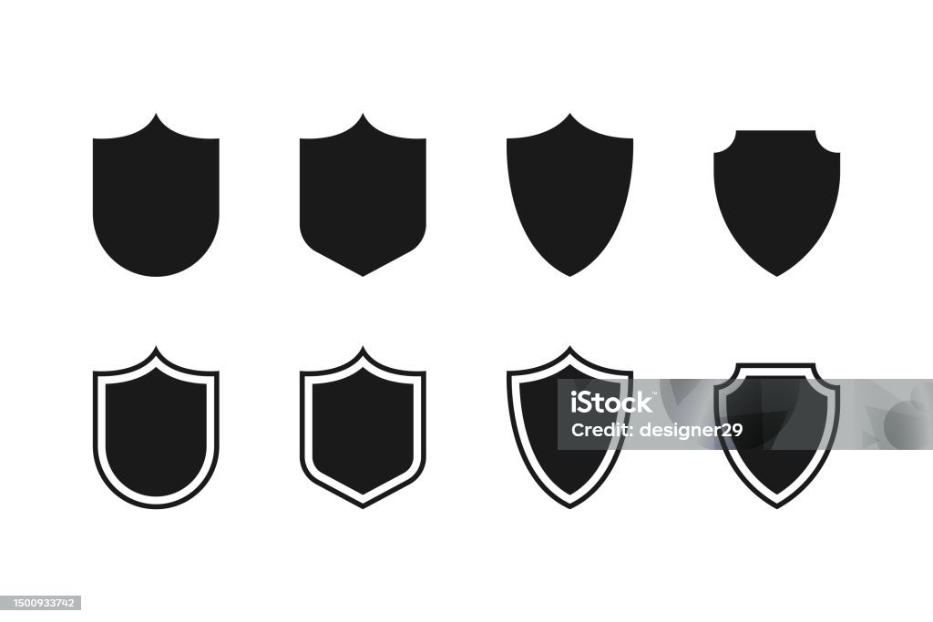 Shield Icon Set Vector Design On White Background Stock Illustration