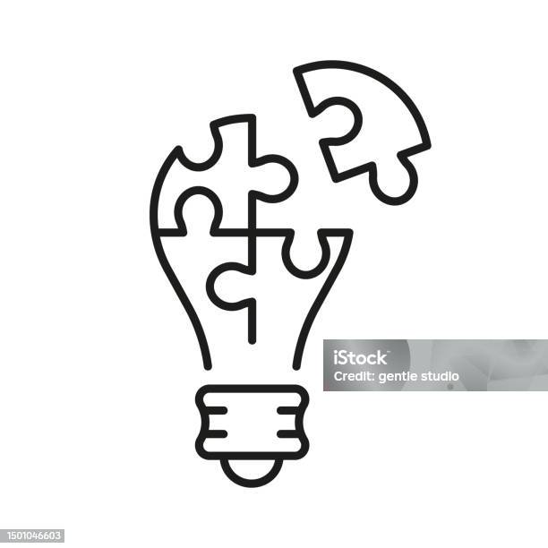 Puzzle Dans Licône De Ligne De Forme Dampoule Concept Didée Scie