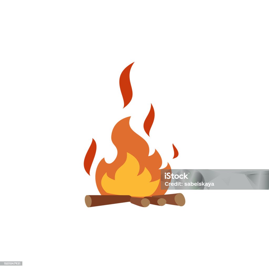 Vector Illustration Of Burning Bonfire With Wood On White Background