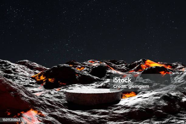 Abstact 3d Render Platform Backgrond Podium Batu Di Lava Dan Magma Dengan Batu Berbau Di Latar