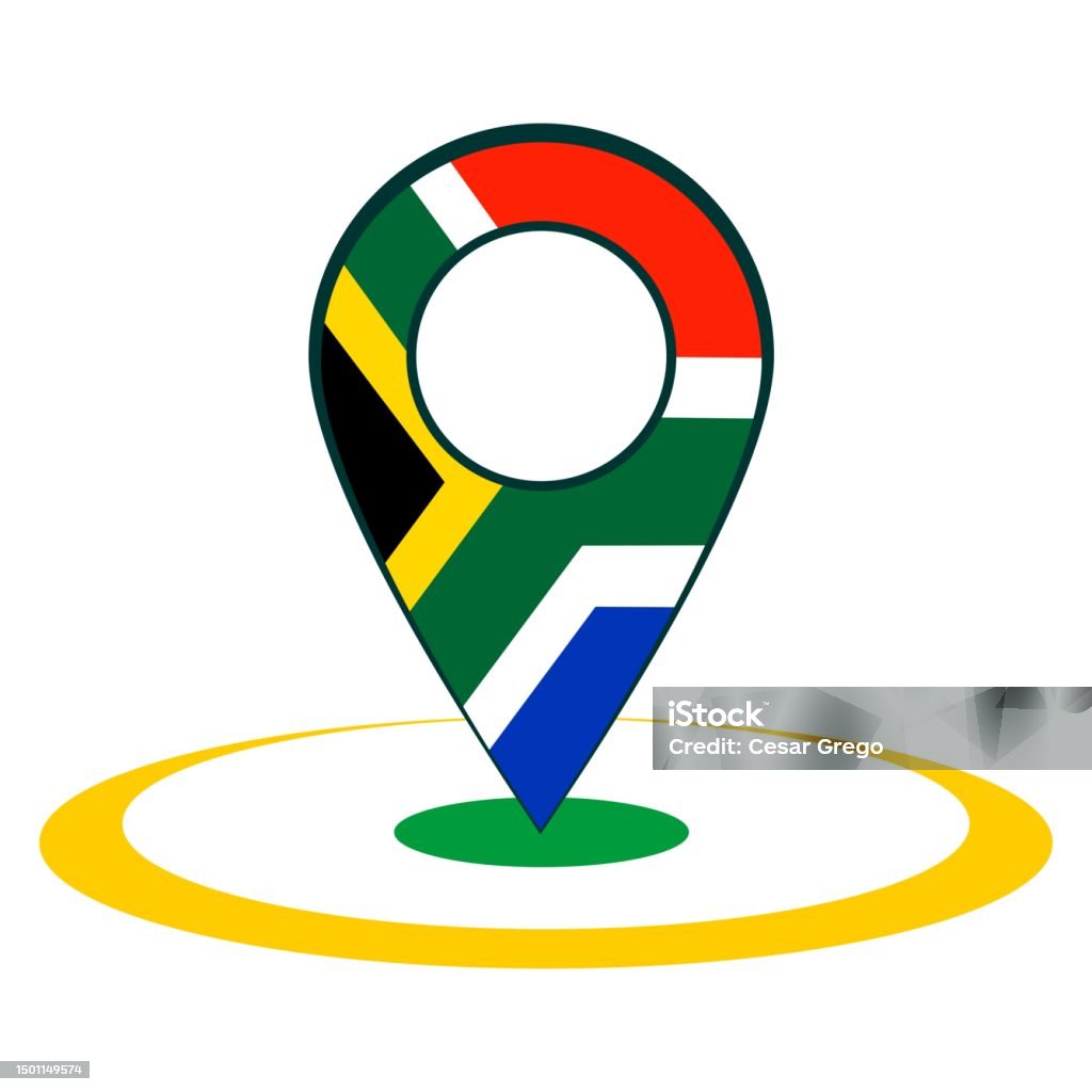 Pinpoint With Texture Of Flag Of South Africa Map Location Global Stock