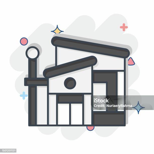 Bungalow Ikon Terkait Dengan Simbol Akomodasi Gaya Komik Desain