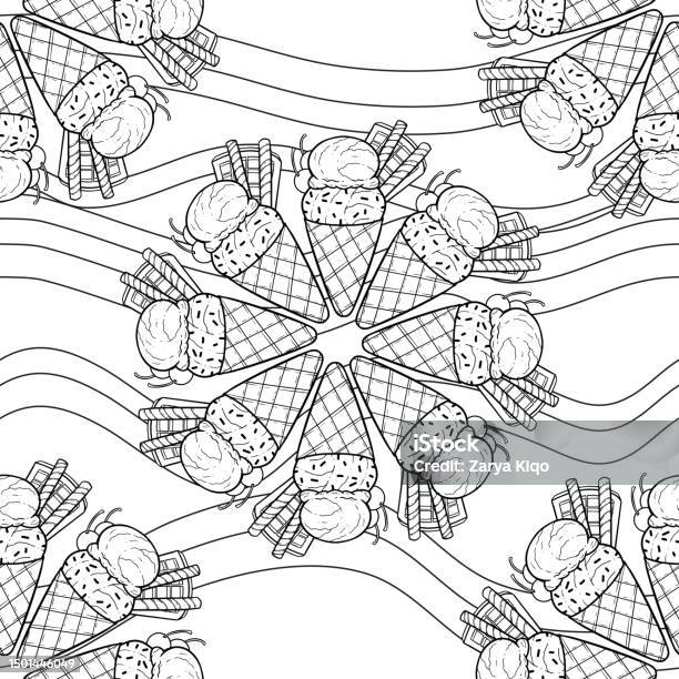 Ilustrasi Es Krim Two Scoops Line Art Sebagai Desain Pola Permukaan ... Ilustrasi Es Krim Two Scoops Line Art Sebagai Desain Pola Permukaan ...