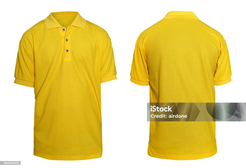 Template Mock Up Kemeja Berkerah Kosong Tampak Depan Dan Belakang Kaos Kuning Polos Terisolasi