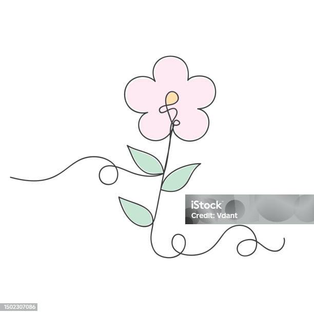 Bunga Indah Satu Garis Gaya Menggambar Terus Menerus Ilustrasi Vektor