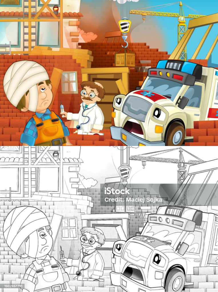 Ilustrasi Kartun Dengan Truk Ambulans Di Tempat Kerja Membantu ... Ilustrasi Kartun Dengan Truk Ambulans Di Tempat Kerja Membantu ...