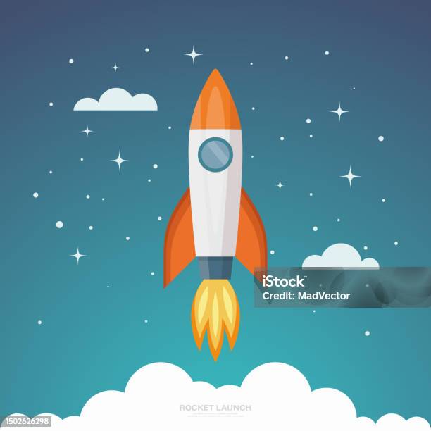 Vector Retro Red And White Space Rocket Ship Launch On Space Sky ... Vector Retro Red And White Space Rocket Ship Launch On Space Sky ...
