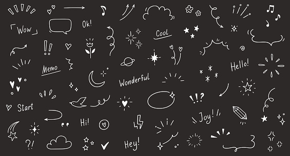 Doodle Cœur Mignon Éléments De Ligne De Stylo Scintillants Sur Le