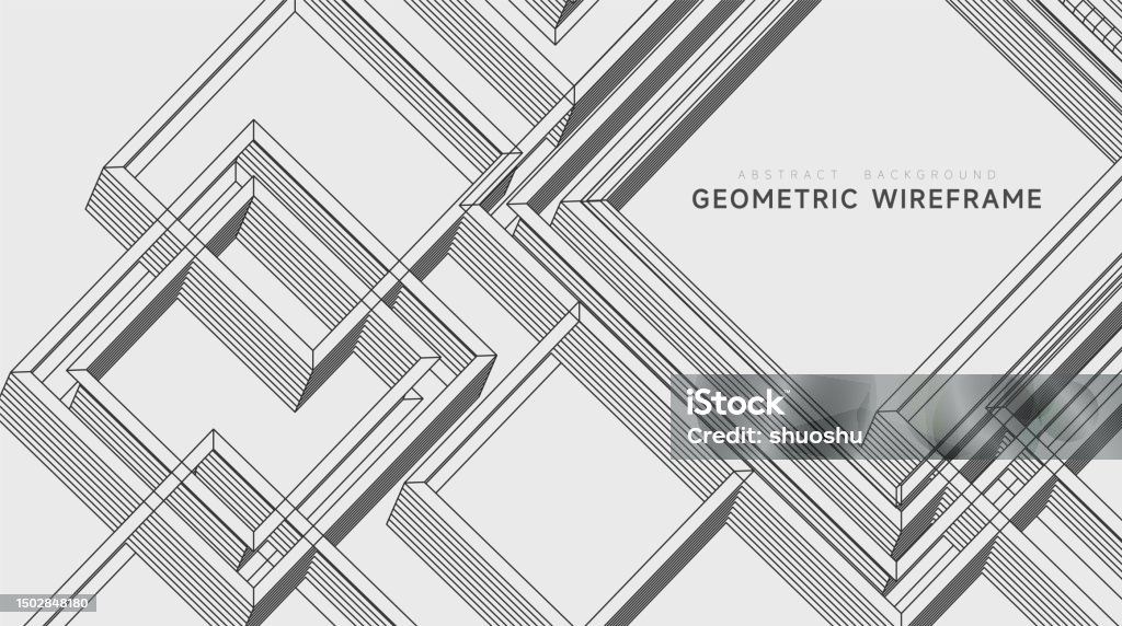 Abstract Black And White Geometric 3d Structure Wire Pattern Background
