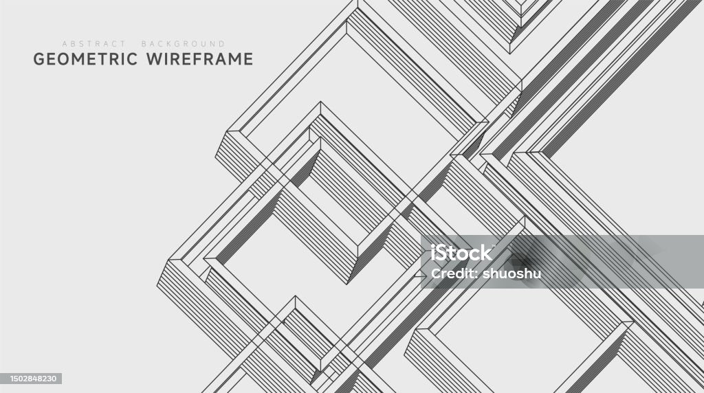 Abstract Black And White Geometric 3d Structure Wire Pattern Background