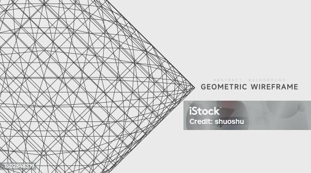 Abstract Black And White Geometric 3d Structure Wire Pattern Background