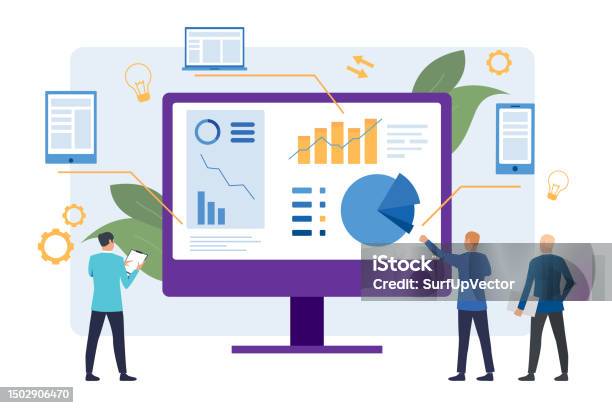 Pengusaha Kecil Menganalisis Ilustrasi Vektor Data Ilustrasi Stok