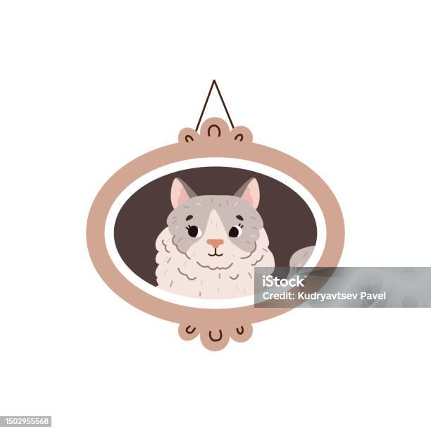 Picture Or Photo Portrait Of Adorable Cute Cat Flat Vector Illustration