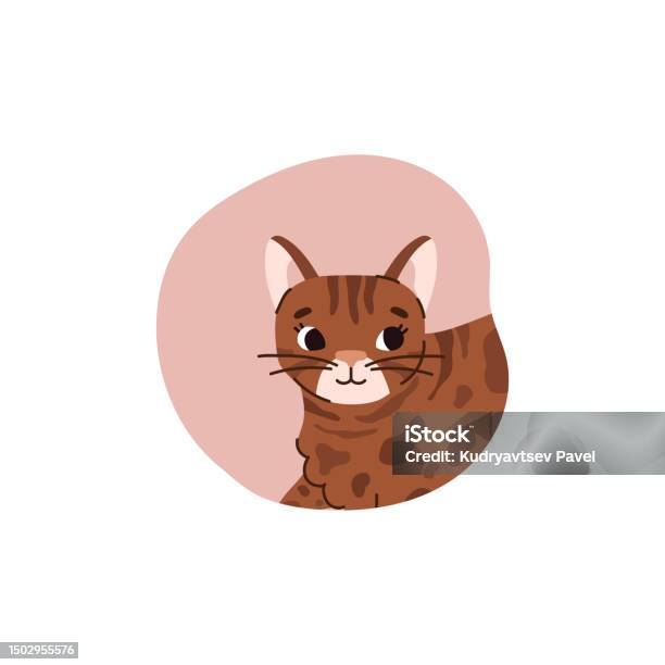Sticker Or Badge Design With Lovely Cute Cat Flat Vector Illustration