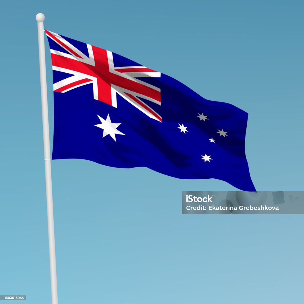 Mengibarkan Bendera Australia Di Tiang Bendera Template Untuk Hari Kemerdekaan Ilustrasi Stok
