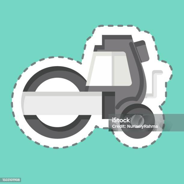 Garis Stiker Memotong Steamroller Terkait Dengan Simbol Kendaraan