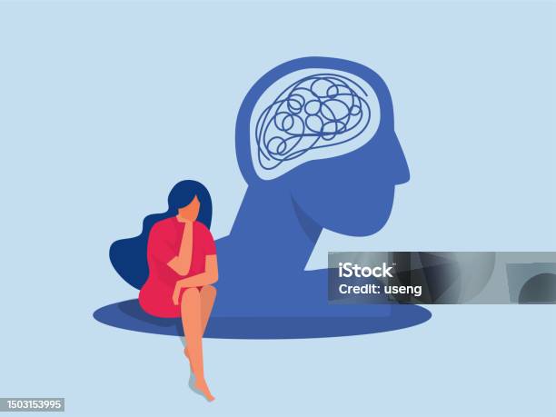 Depresi Woamn Duduk Di Lantai Dan Gangguan Stres Kesehatan Mental