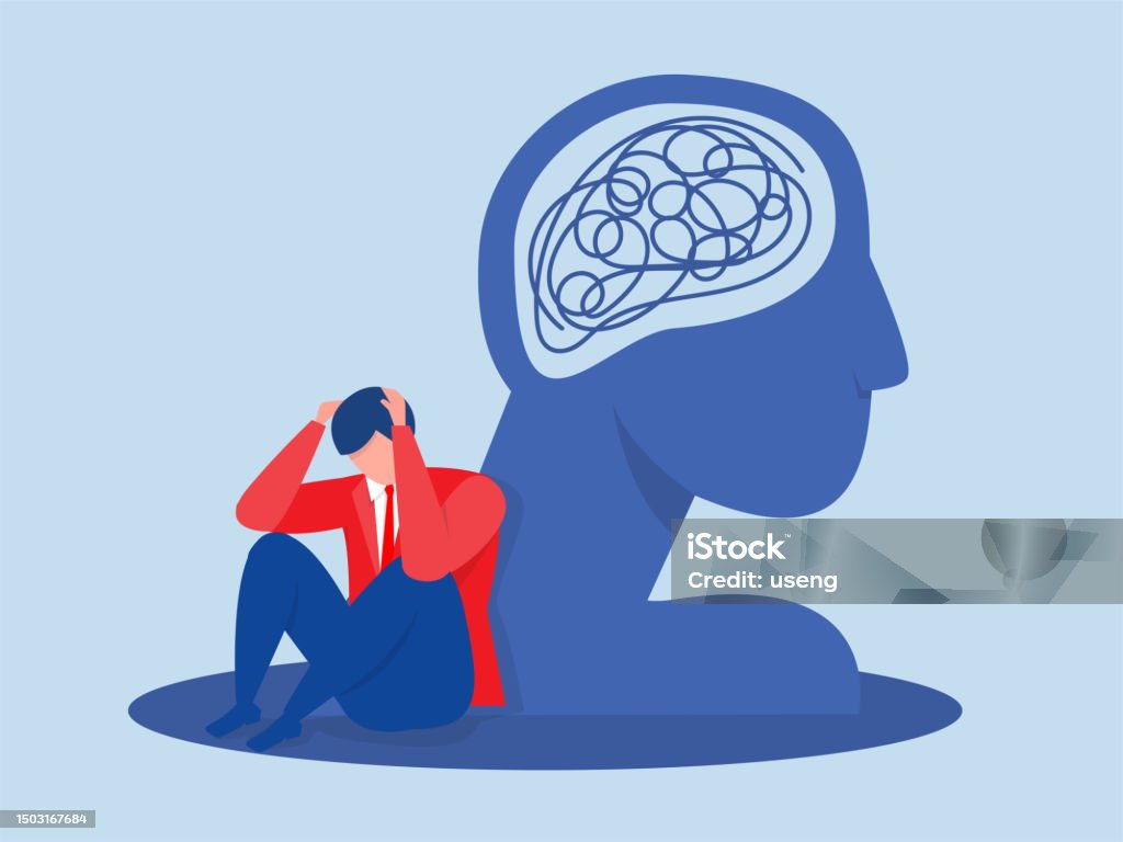 Depresi Pria Duduk Di Lantai Dan Gangguan Stres Kesehatan Mental