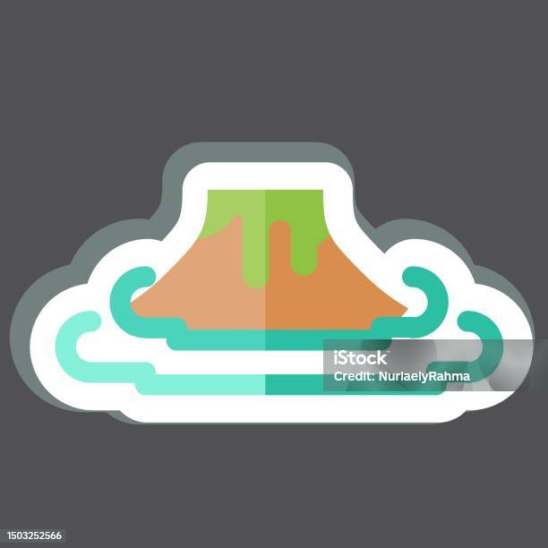 Stiker Gunung Berapi Terkait Dengan Simbol Prasejarah Desain Sederhana