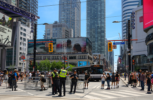 Police Presense At Yonge And Dundas Square For The 2023 Pride Toronto Parade On June 25 Stock