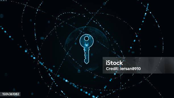 Logo Kunci Keamanan Biru Dengan Rotasi Lingkaran Cincin Partikel Dan ... Logo Kunci Keamanan Biru Dengan Rotasi Lingkaran Cincin Partikel Dan ...