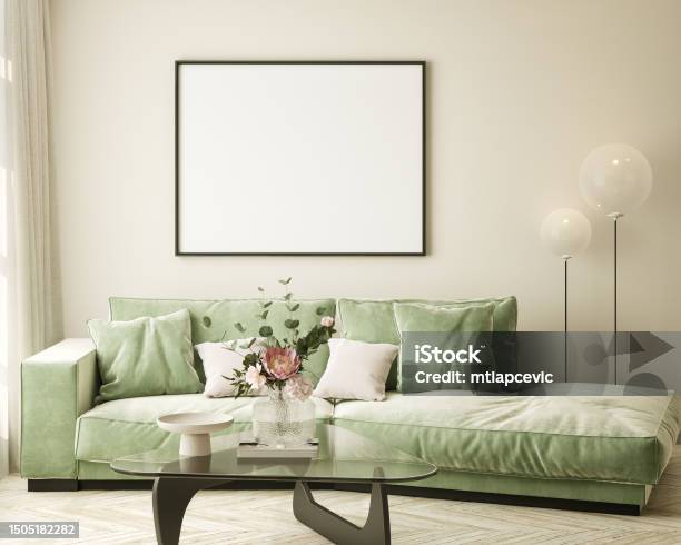 Bingkai Poster Mockup Di Dinding Ruang Tamu Latar Belakang Apartemen