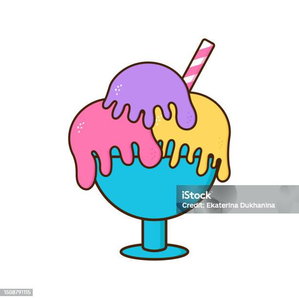 Es Krim Kawaii Dengan Wajah Imut Dengan Latar Belakang Putih Sempurna