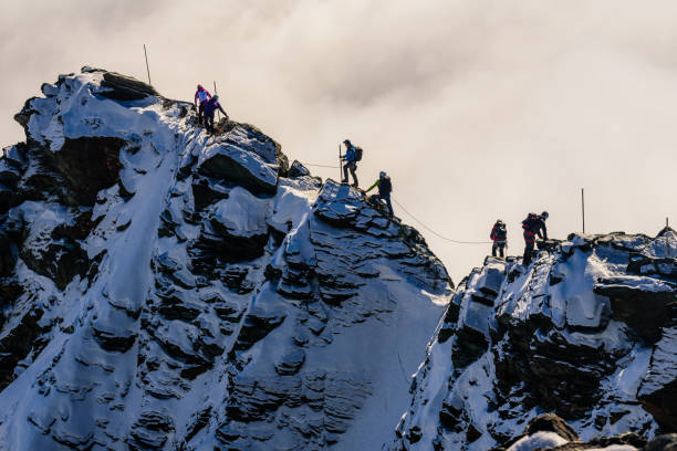 Free picture: Three extreme alpine mountain climbers on glacier peak