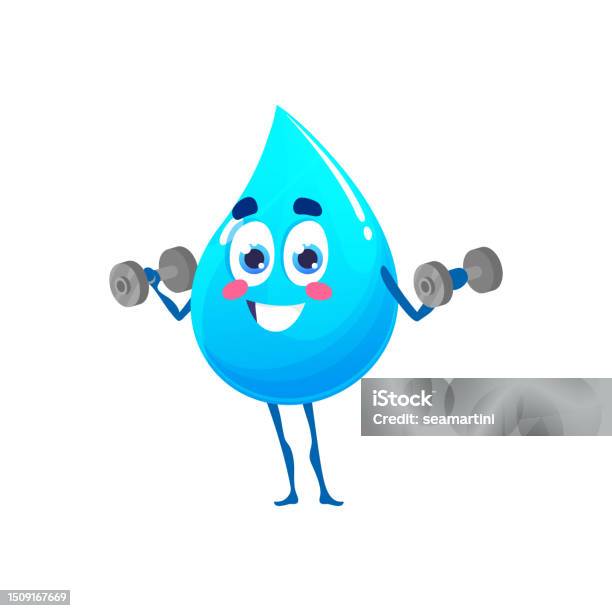 Personnage De Goutte Deau Heureux De Dessin Animé Avec Haltères