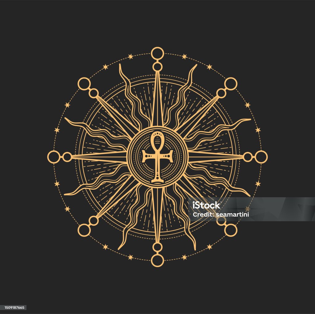 Sun And Ankh Cross Esoteric Occult Pentagram Stock Illustration