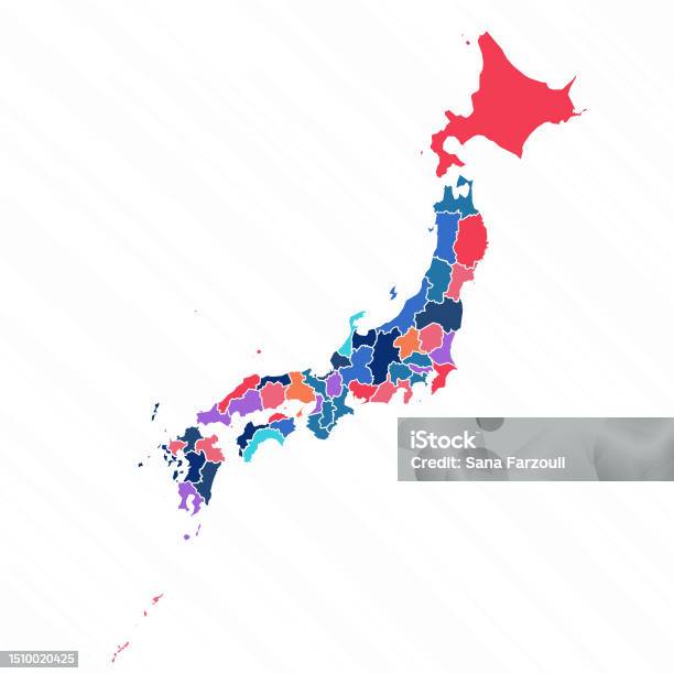 Carte Multicolore Du Japon Avec Provinces Vecteurs Libres De Droits Et