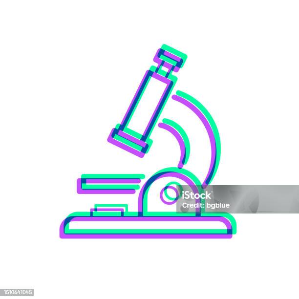 Microscope Icône Avec Superposition De Deux Couleurs Sur Fond Blanc